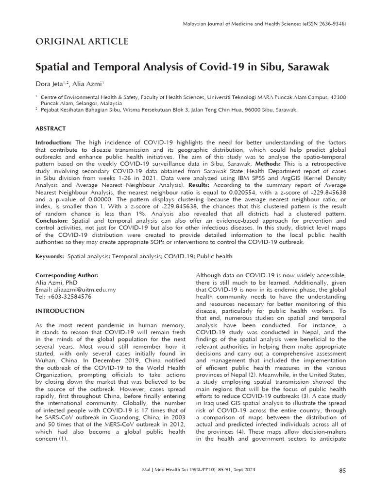 Spatial and Temporal Analysis of Covid-19 in Sibu, Sarawak | PDF ...