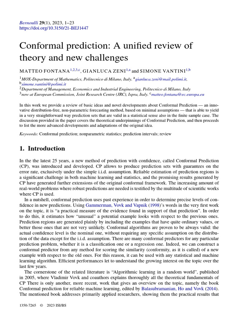 Fontana 2023 Conformal Review | PDF | Prediction | Applied Mathematics