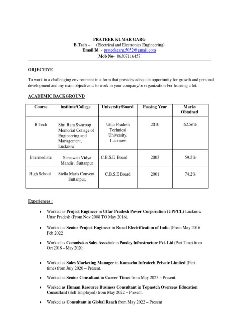 Prateek Resume2022 | PDF | Engineering