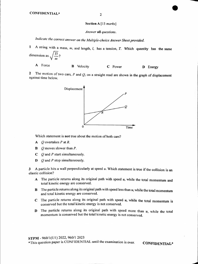 Physics 1 STPM 2023 | PDF