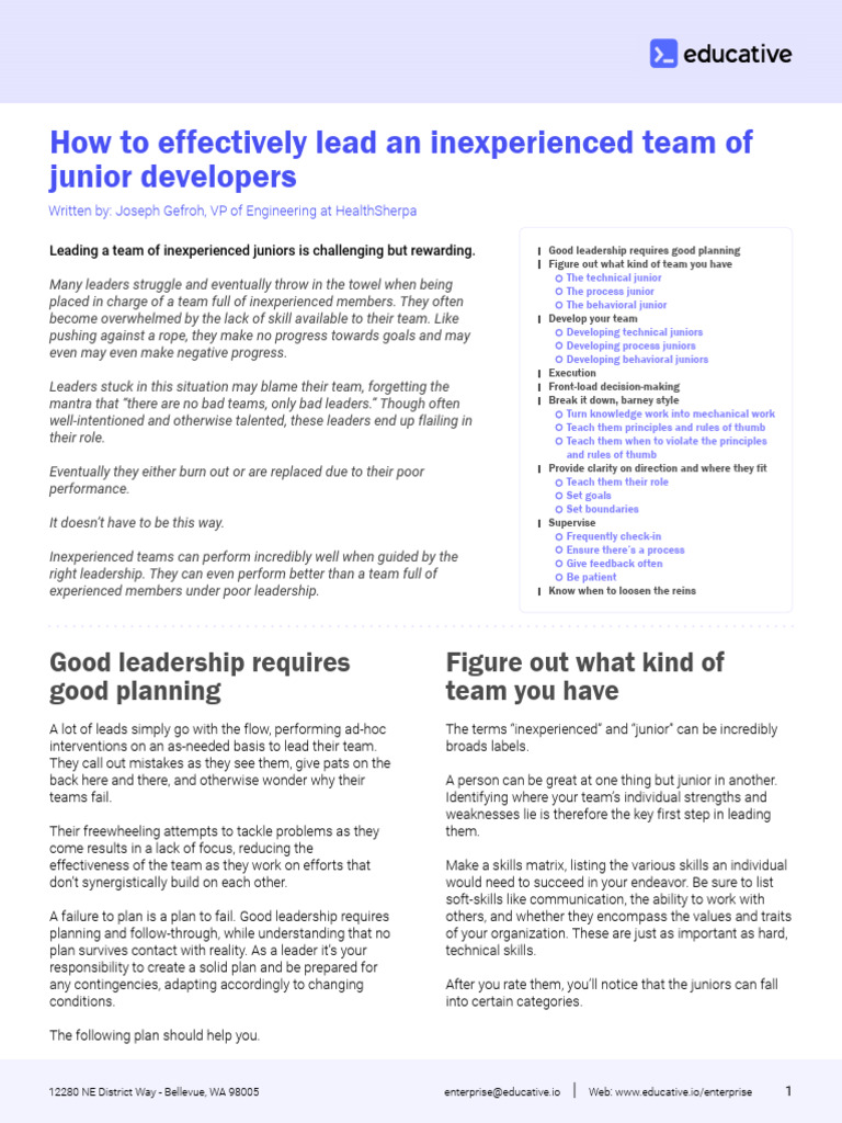 How To Effectively Lead An Inexperienced Team of Junior Devs | PDF ... How To Effectively Lead An Inexperienced Team of Junior Devs | PDF ...