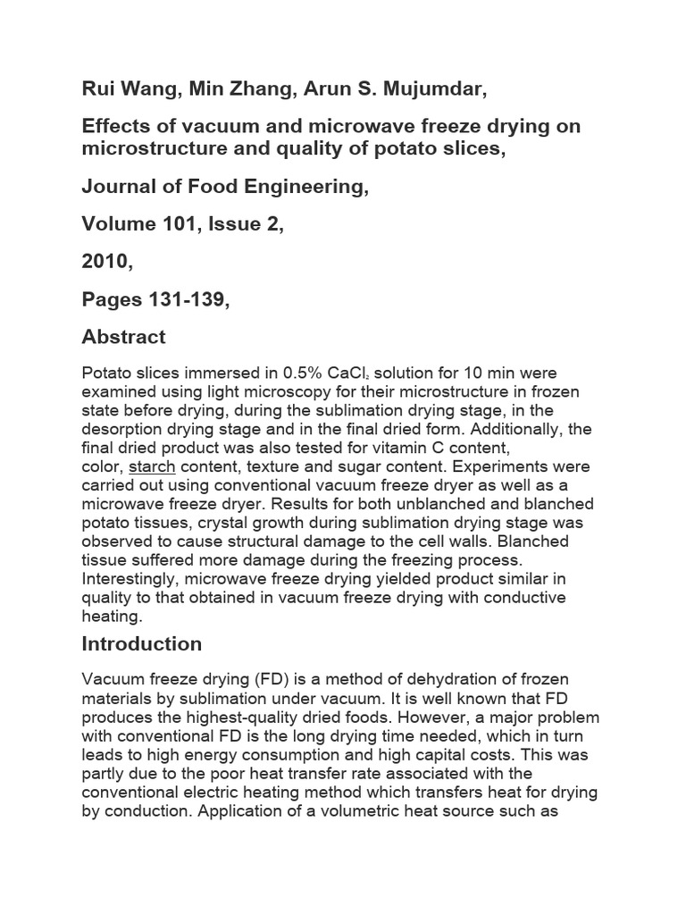 Effects of Vacuum and Microwave Freeze Drying On Microstructure and Quality of Potato Slices ...