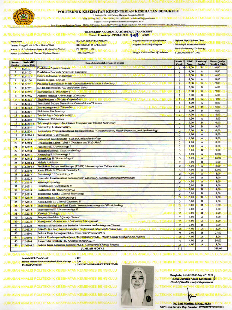 TRANSKRIP NILAI Dan STR RAHMA | PDF