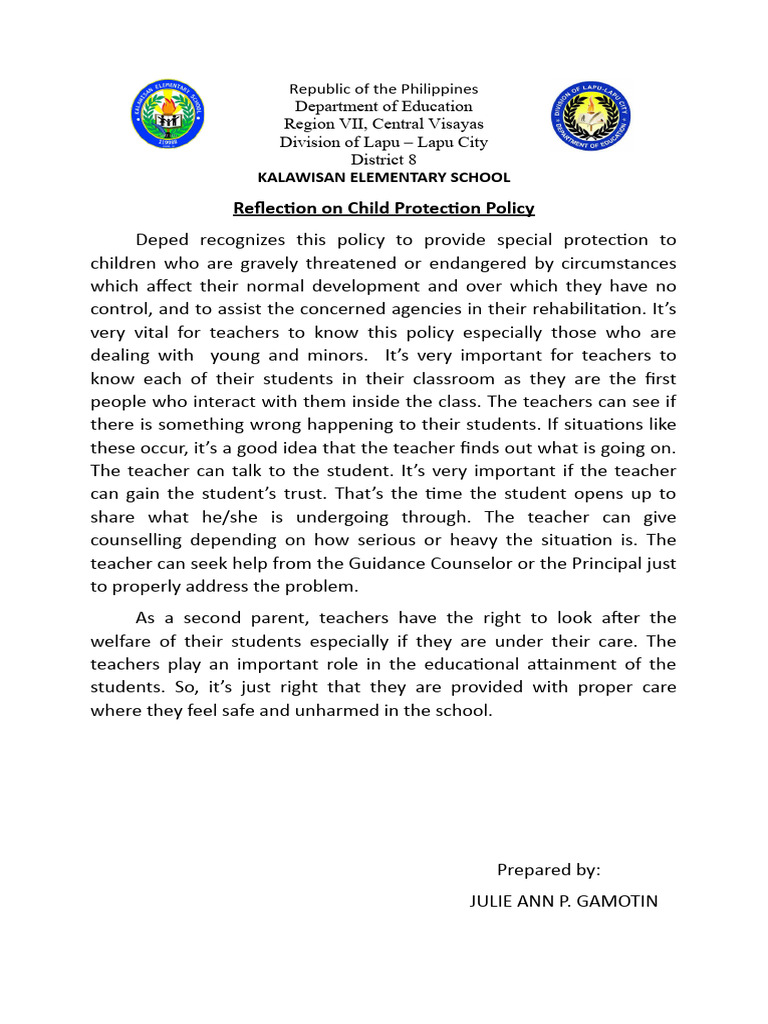 Reflection On Child Protection Policy | PDF
