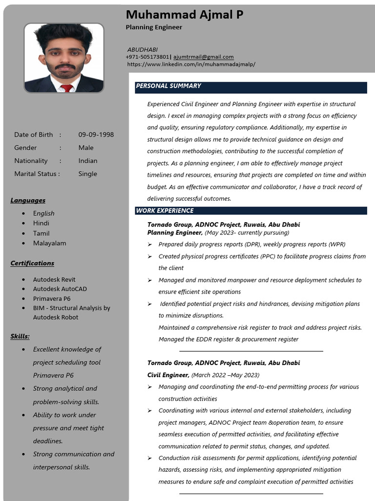 Muhammad Ajmal P Resume | PDF | Building Information Modeling | Risk Assessment