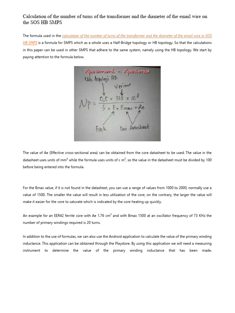 Ferrite Transformer Calculation | PDF | Transformer | Inductance