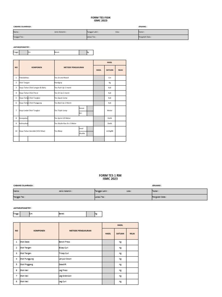 Contoh Formulir Tes Fisik 2023 | PDF