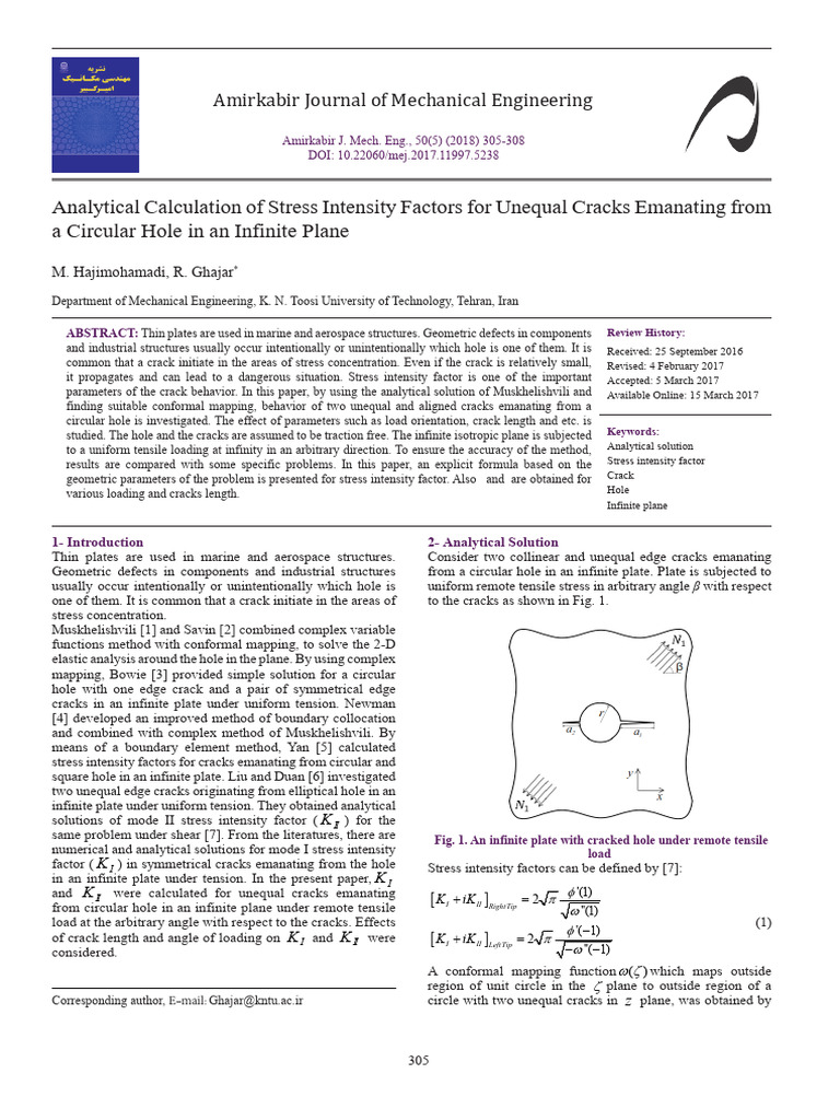 12 Analytical Calculation of Stress Intensity Factors For Unequal Cracks Emanating From A ...