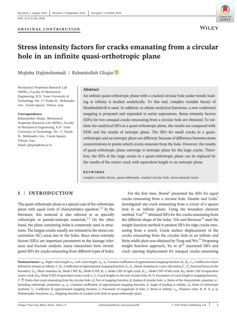2 Stress Intensity Factors For Cracks Emanating From A Circular by R Ghajar | PDF | Fracture ...
