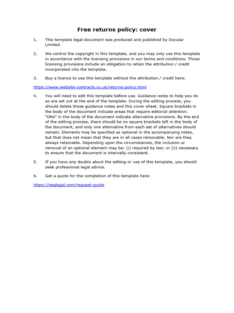 Free Returns Policy | PDF | Mail | Copyright