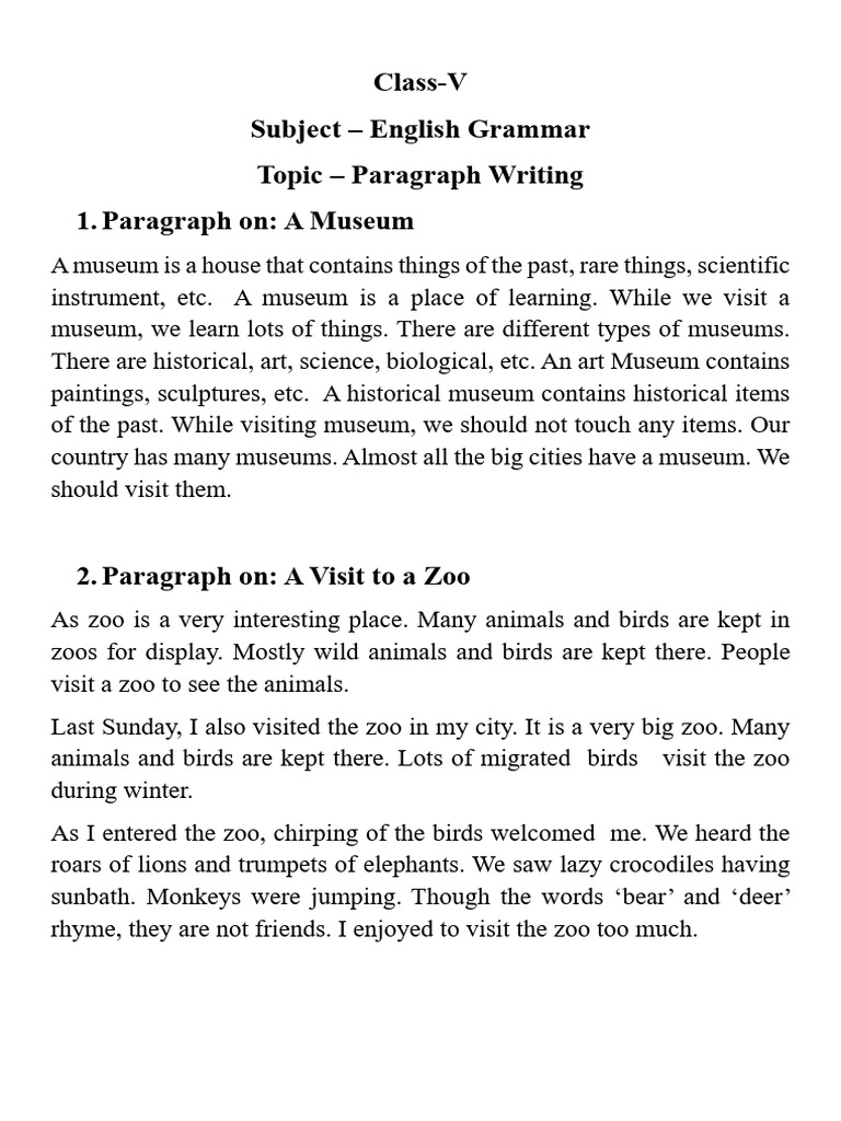 Class-5 Paragraph Writing | PDF | Social Science | General Fiction