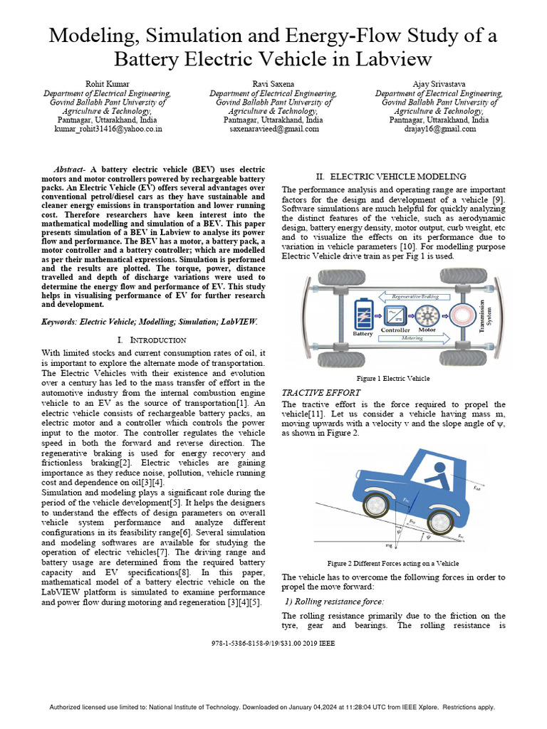 Modeling Simulation and Energy-Flow Study of A Battery Electric Vehicle ...