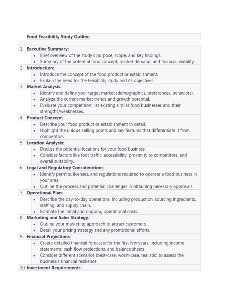 Food Feasibility Study Outline | PDF | Marketing | Feasibility Study