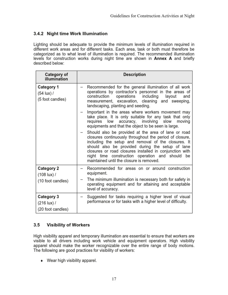 Night Construction Illumination Guidelines | PDF