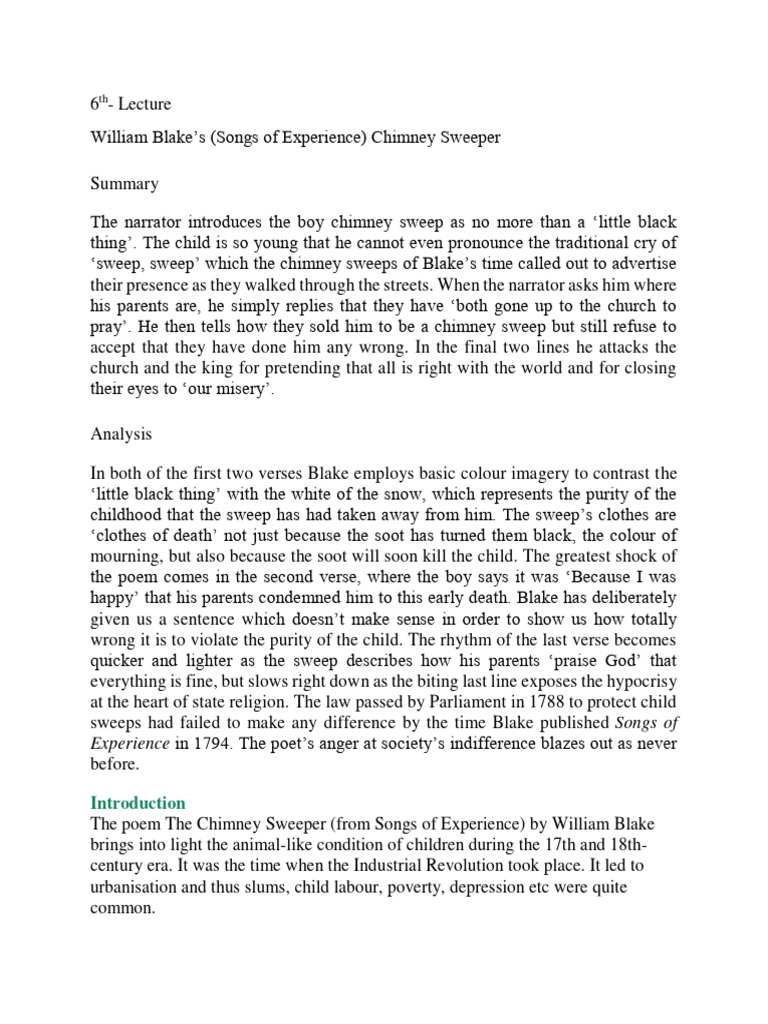 The Chimney Sweeper | PDF | Poetry