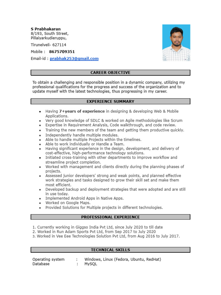 Prabhakaran Resume | PDF | Mobile App | Computer Programming