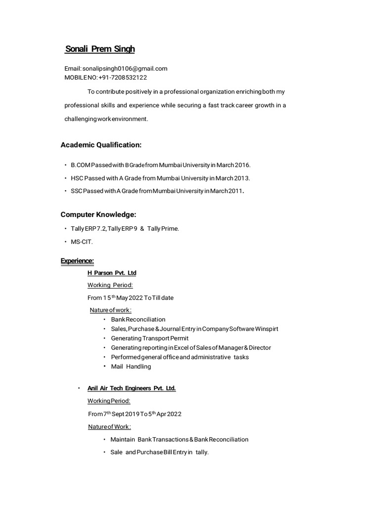 Sonali Resume. | PDF | Computing