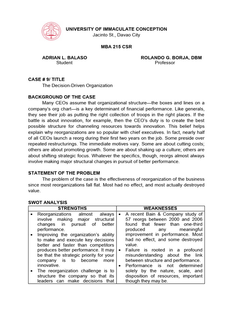 Decision-Driven Reorganization Analysis | PDF | Decision Making ...