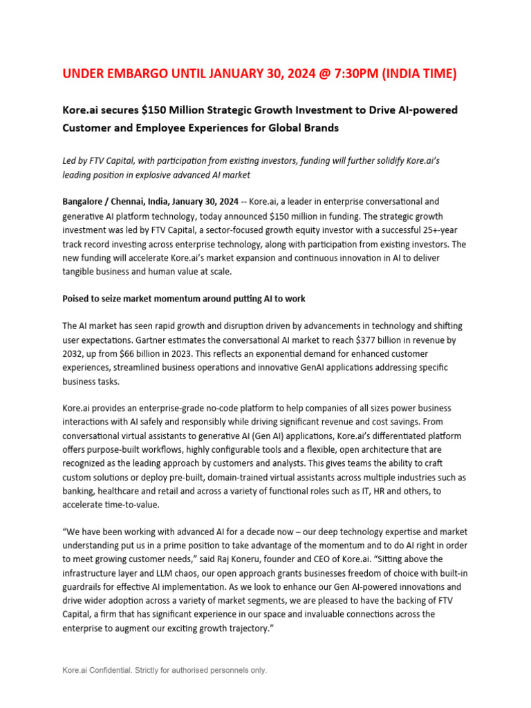 Kore - Ai FTV Announcement - Embargo - KORE Draft - For - Approval ...