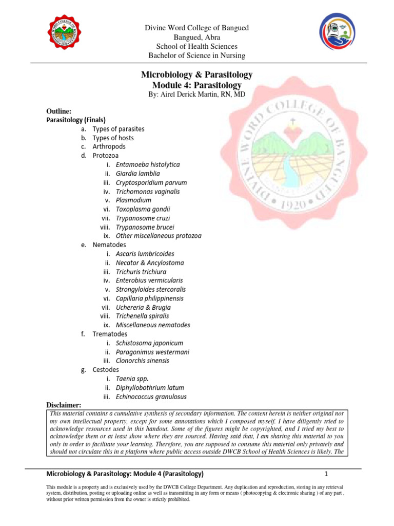Microbiology & Parasitology Module 4 Parasitology | PDF | Diseases And ...