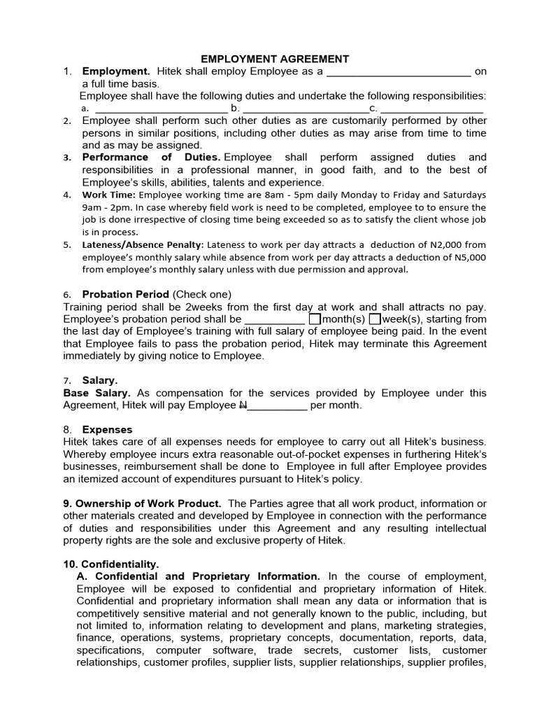 Employment Agreement | PDF | Trade Secret | Employment