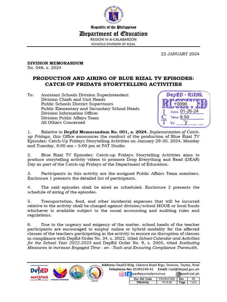 Division Memorandum No. 046, S. 2024 | PDF | Social Institutions ...