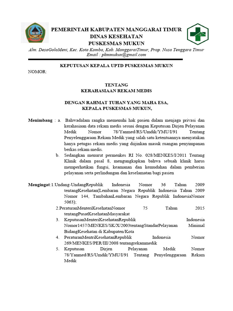 SK Kerahasiaan Rekam Medis | PDF | Kesehatan Holistik
