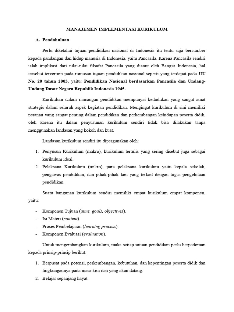 Manajemen Implementasi Kurikulum | PDF