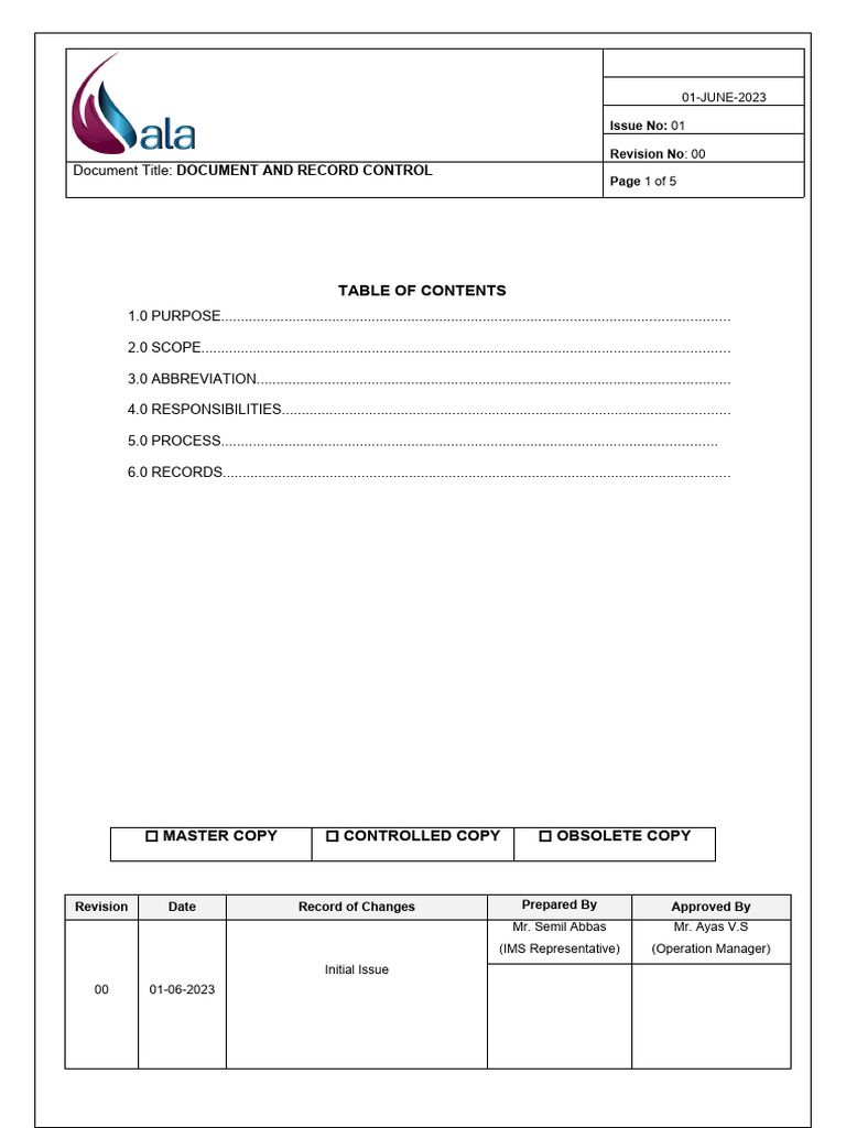 Document and Record Control Procedure | PDF | Information | Information ...