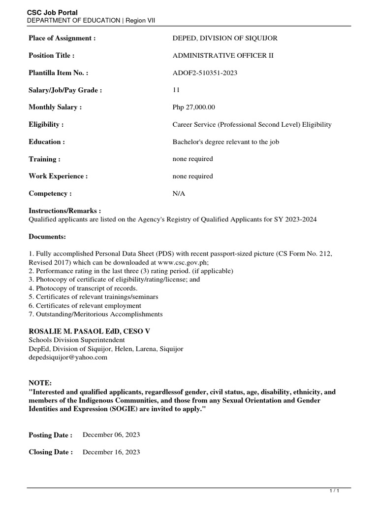 Department of Education-Administrative Officer Ii | PDF | Gender ...
