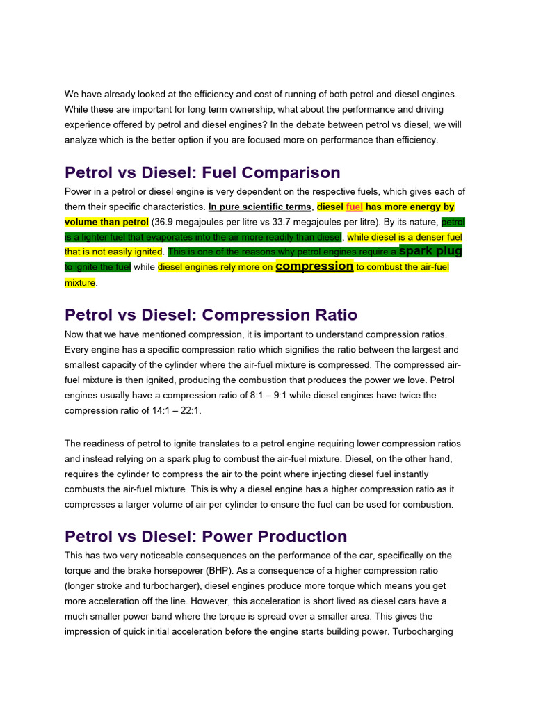 Diesel Vs Petrol | PDF | Diesel Engine | Gasoline