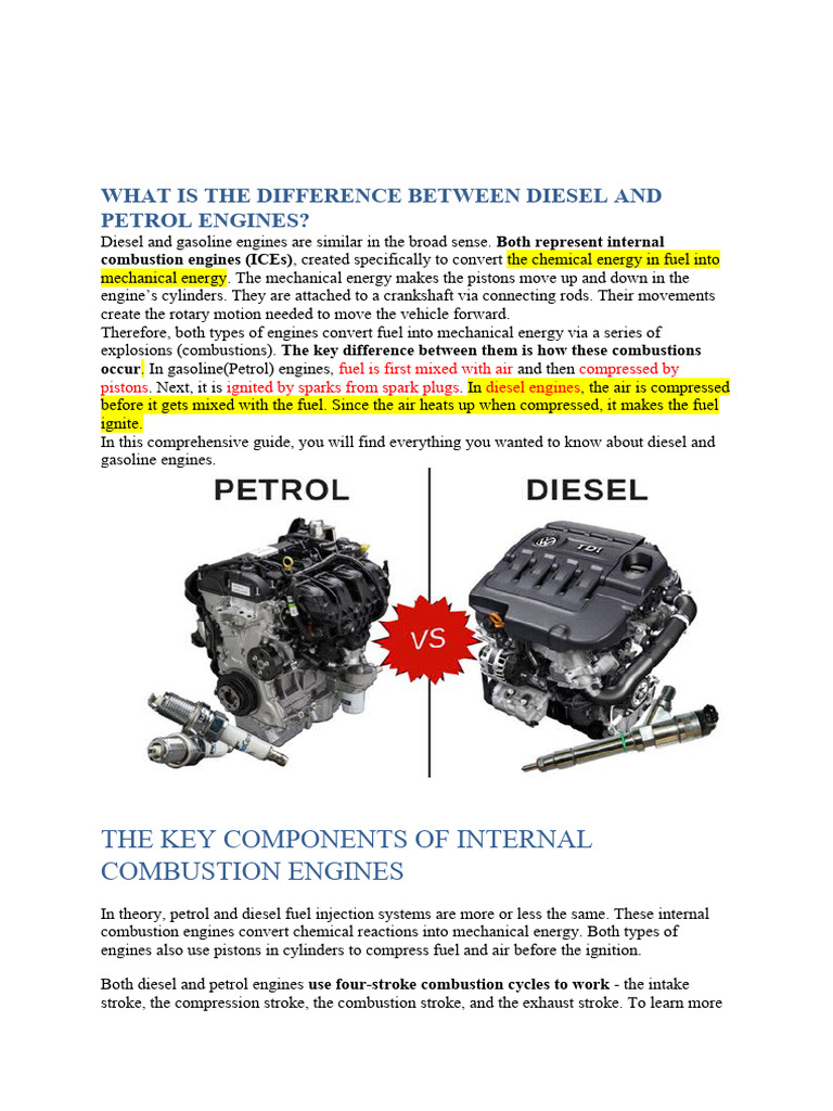 What Is The Difference Between Diesel and Petrol Engines | PDF | Internal Combustion Engine ...