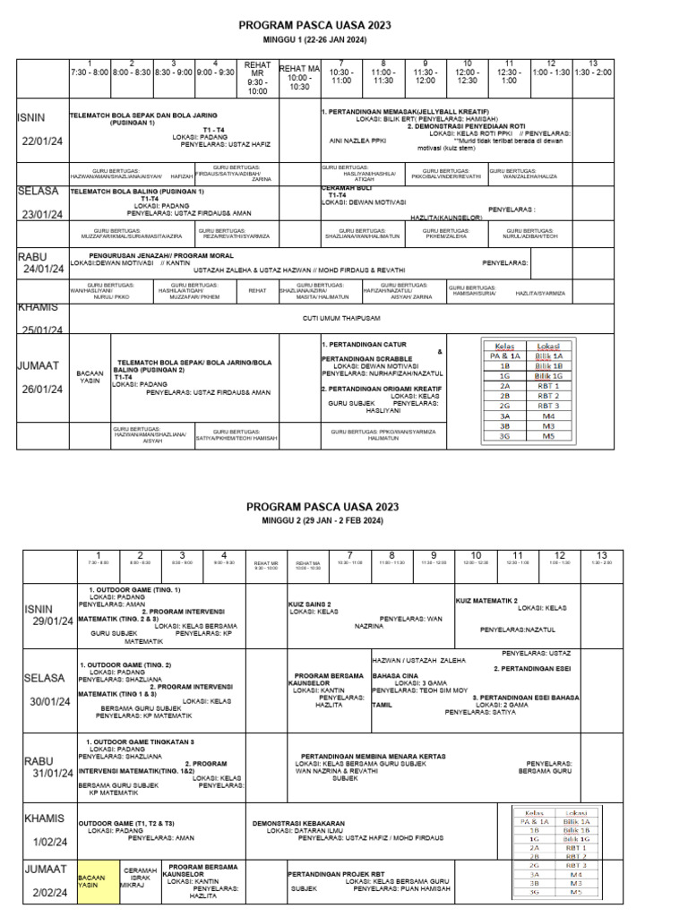 Jadual Aktiviti Pasca Uasa | PDF