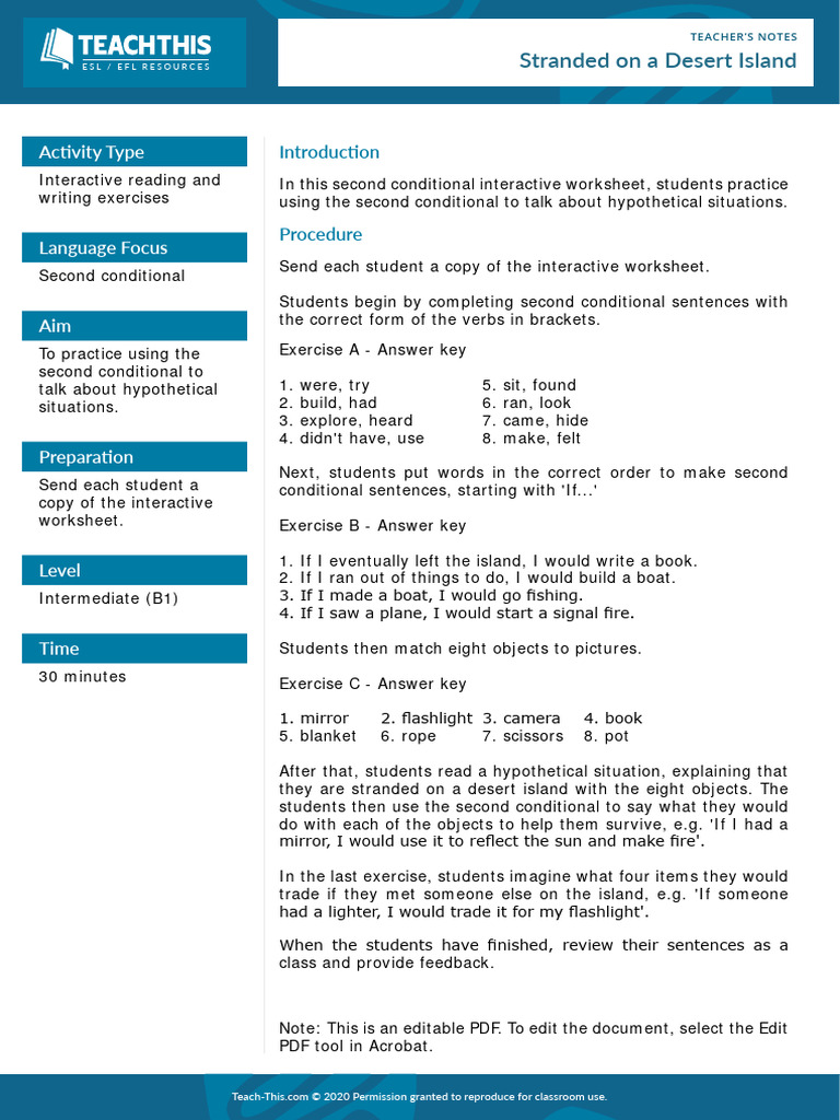 Stranded On A Desert Island Interactive Worksheet Teacher S Notes