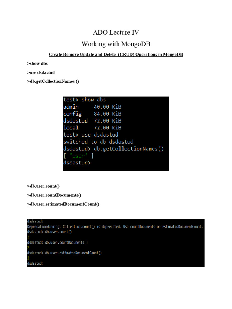 ADO - Lecture IV - Working With MongoDB | PDF | Database Index | Cybernetics