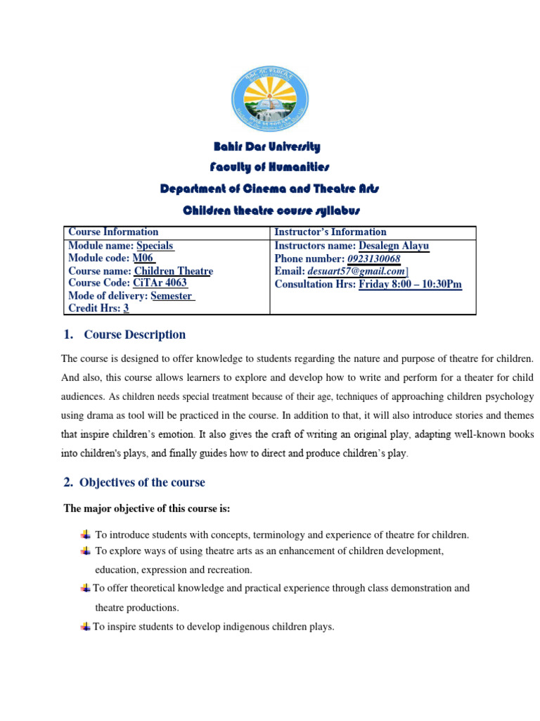 Children Theatre Course Teaching Outline | PDF | Learning | Theatre