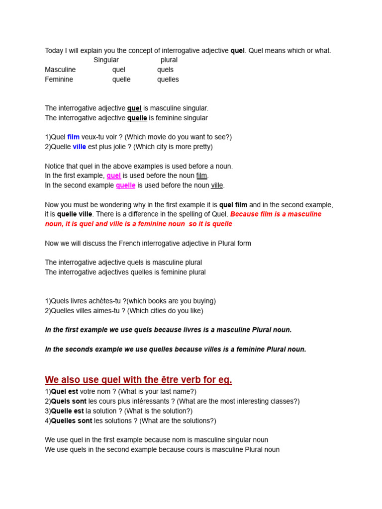 French Interrogative Adjective Quel | PDF