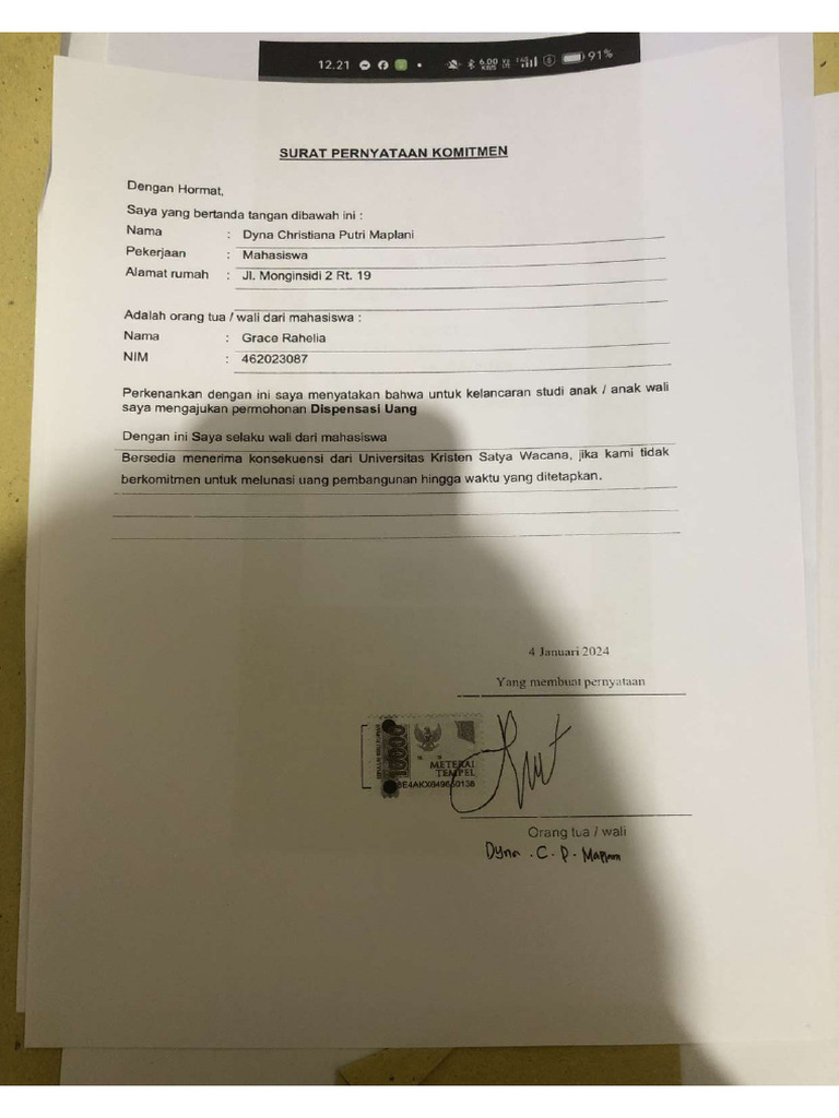 PDF. Surat Pernyataan Komitmen | PDF