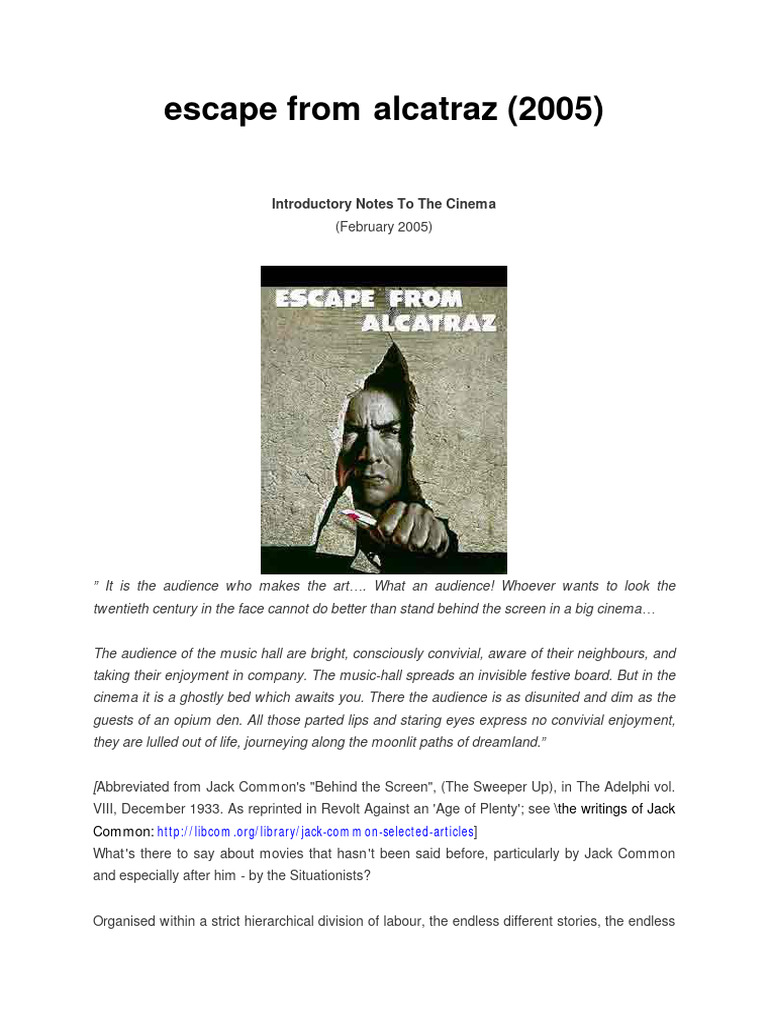 Escape From Alcatraz - Introductory Notes To The Cinema (2005) | PDF
