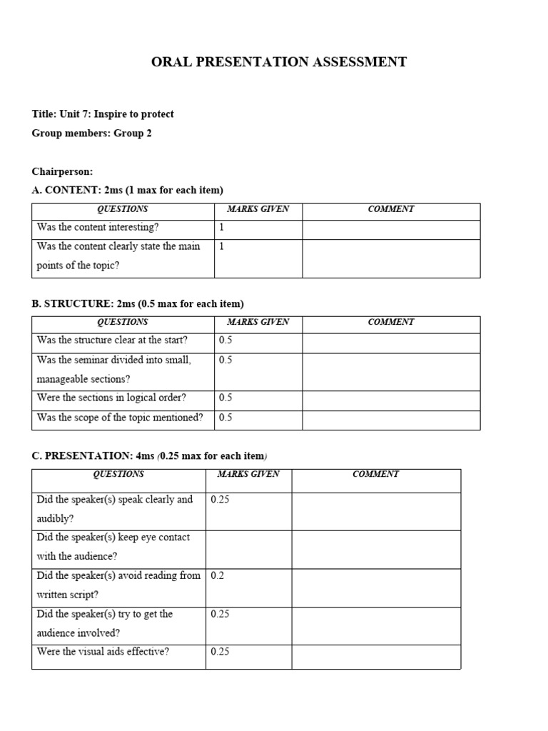 Oral Presentation Assessment | PDF