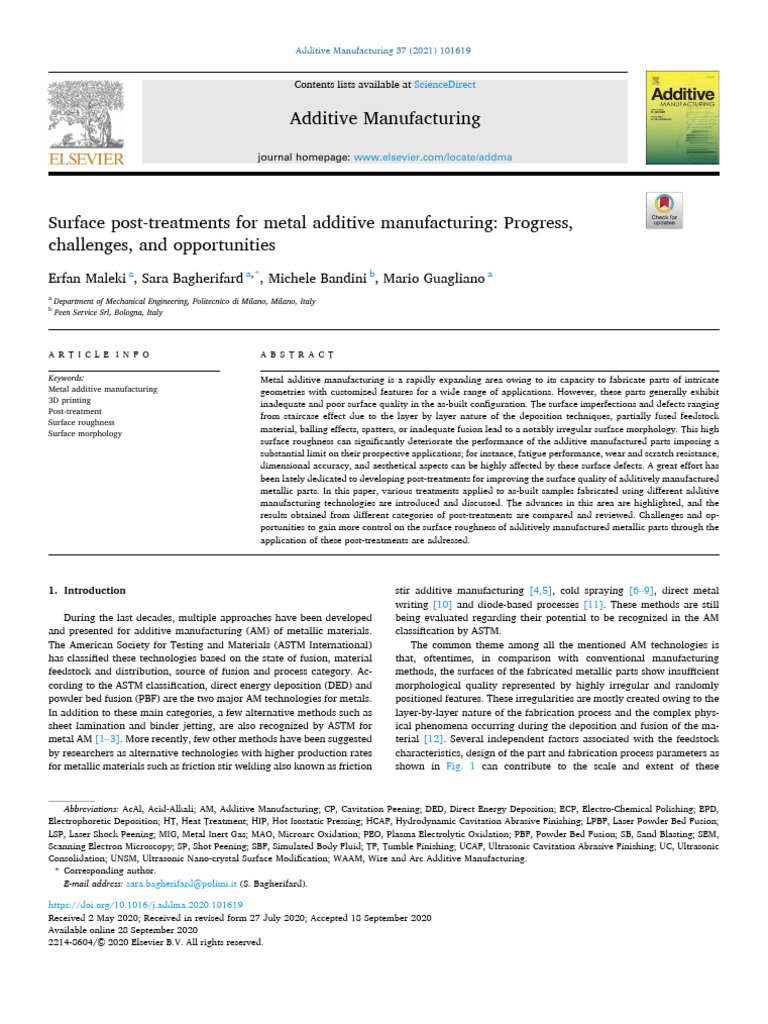 Surface Post-Treatments For Metal Additive Manufacturing Progress ...