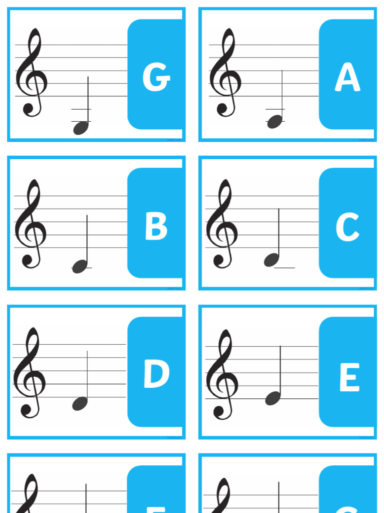 Color Treble Clef Music Notes Cards | PDF