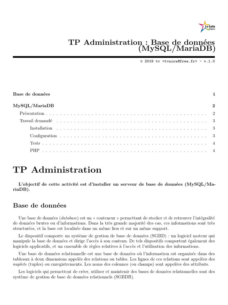 TP Installation Mysql | PDF | MySQL | Base de données relationnelle