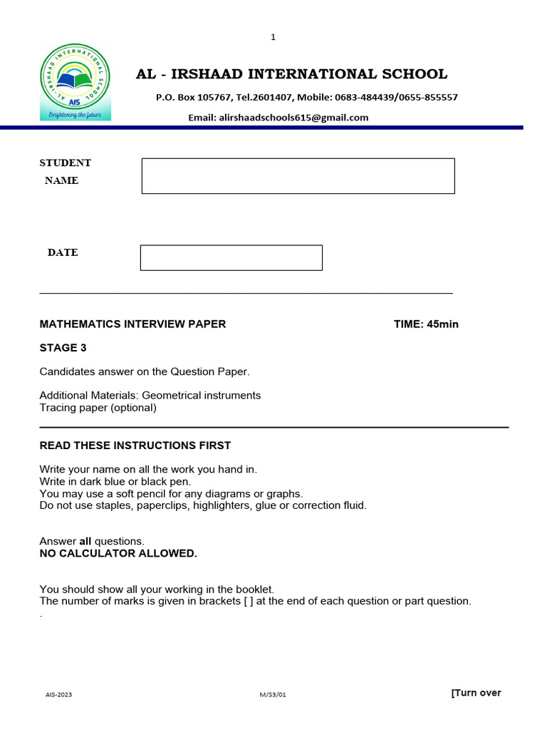 Mathematics Interview Paper | PDF