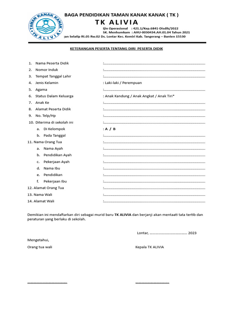 Formulir Peserta Didik Baru | PDF Formulir Peserta Didik Baru | PDF
