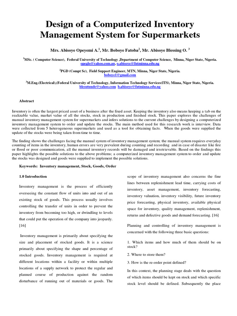 Design of A Computerized Inventory Manag | PDF | Inventory | Computer ...
