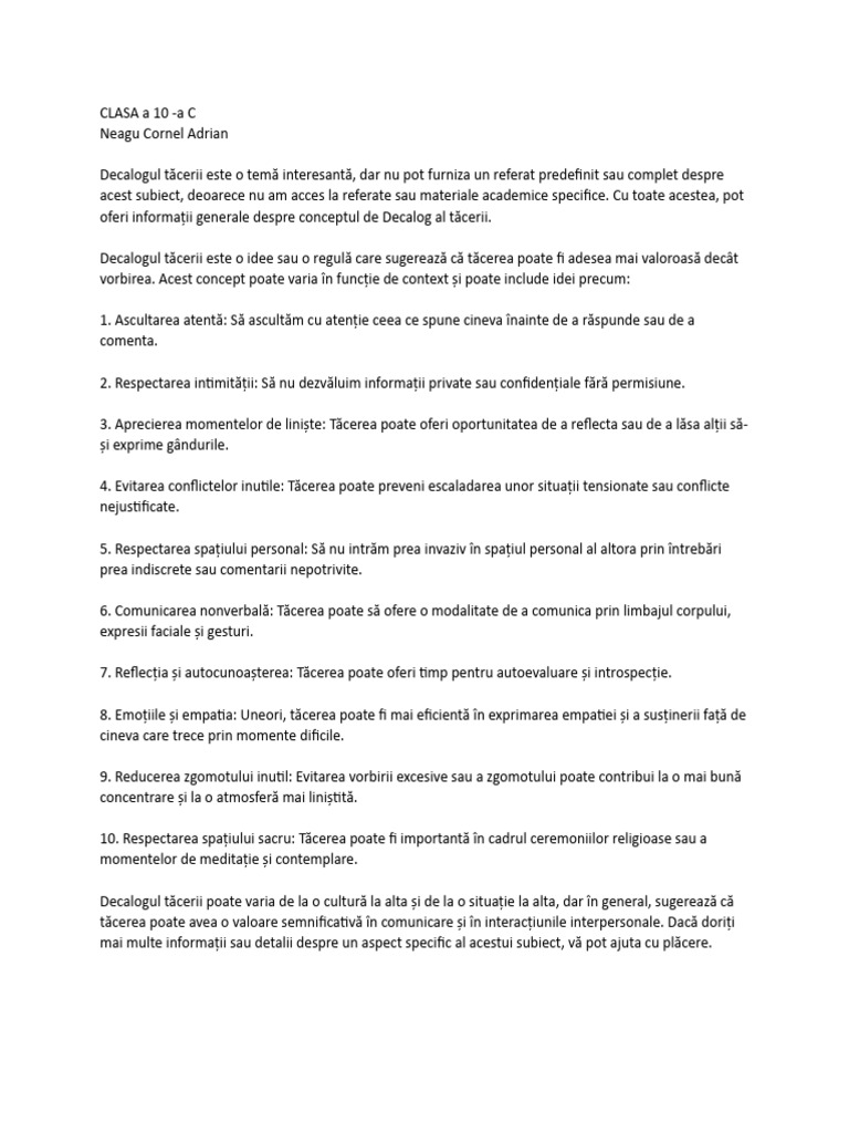 Decalogul Tacerii | PDF