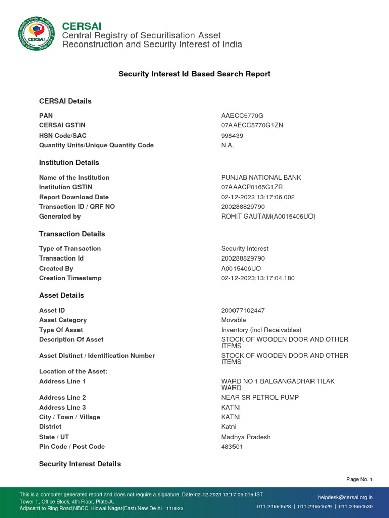 CERSAI Security Interest Report | PDF | Private Sector | Banking