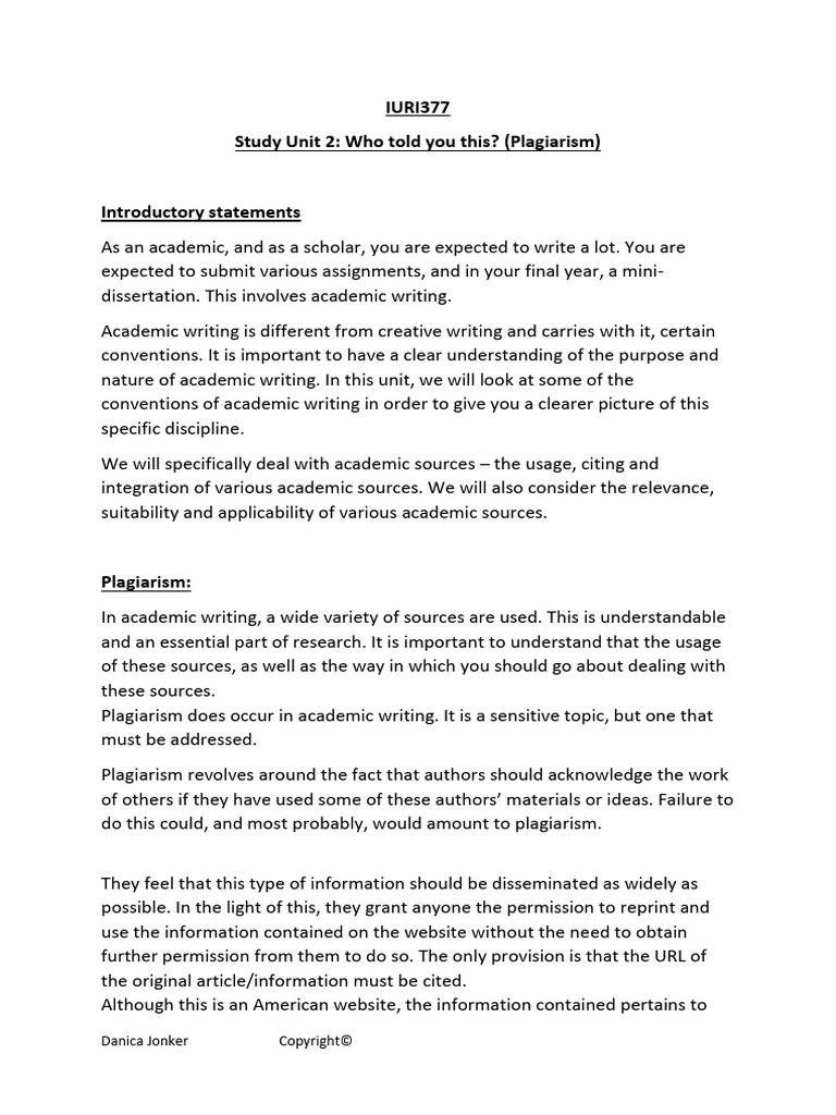 Study Unit 2 | Download Free PDF | Plagiarism | Citation