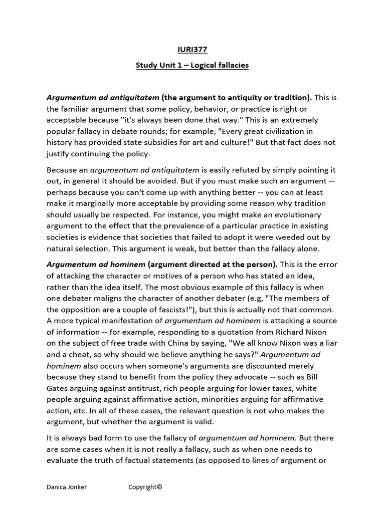 Study Unit 1 Logical Fallacies | PDF | Fallacy | Argument